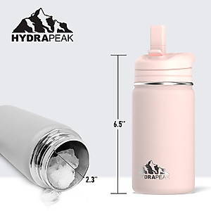 Hydrapeak Mini 14oz Kids Water Bottle with Straw Lid, Stainless Steel, Insulated, Smoothies, Juices, School