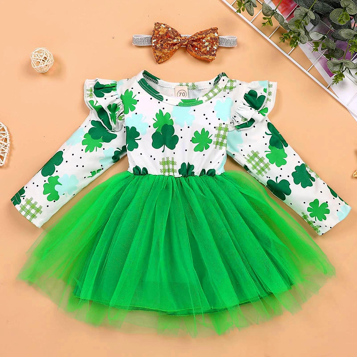 Toddler Baby Girls St.Patrick's Day Outfit Shamrocks Bodysuit Tutu Skirt Headband Spring Clothes Set 1-6T (Green, 4-5T)