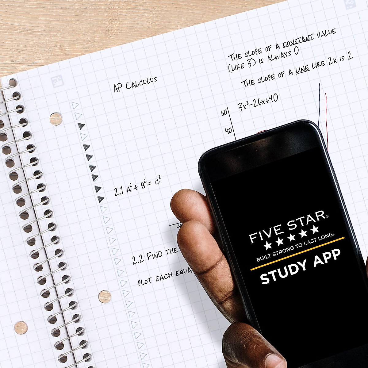 Five Star Spiral Notebooks + Study App, 12 Pack, 1 Subject, Graph Ruled Paper, 8-1/2" x 11", 100 Sheets, Purple, Orange, Green, Blue, Gray, Black (38630)