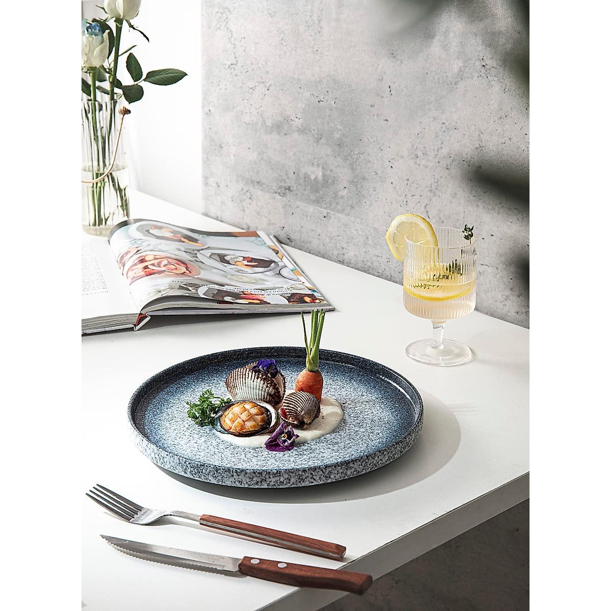 S&Q'S CERAMICS S&Q Ceramic Dinner Plates Set of 6, 10.5 inch Ceramic Stoneware Dinnerware Serving Dishes for Kitchen, Microwave and Dishwasher Safe, Scratch Resistant (Dark Blue)