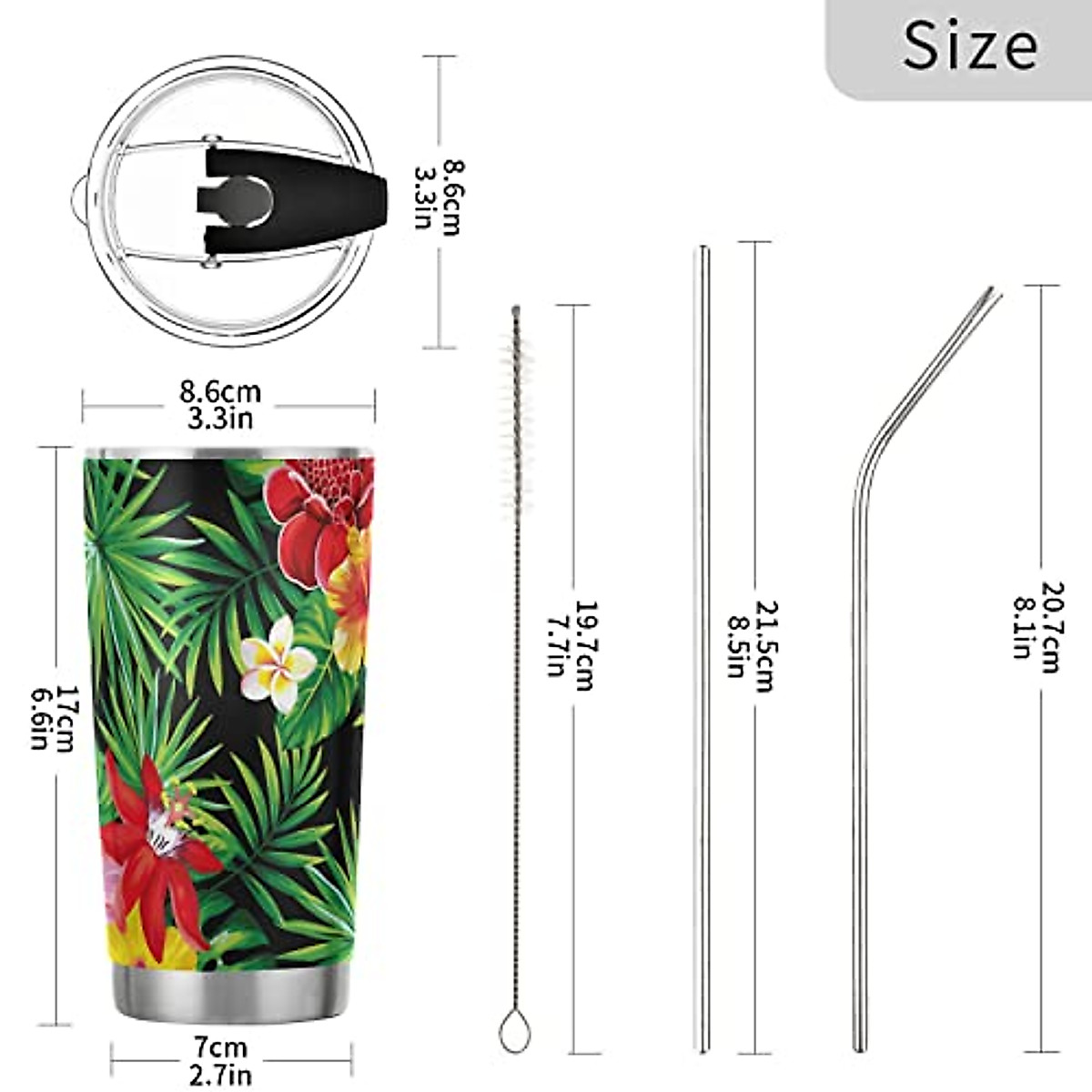 ALAZA Tumbler Tropical Flower Stainless Steel Vacuum Insulated Coffee Water Bottle with Lid and Straw Double Walled Travel Mug 20oz for Hot & Cold Drinks
