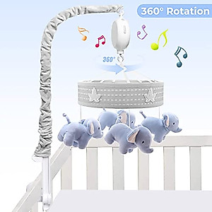 YUNGCHI Baby Mobile for Crib Nursery Musical Mobiles for Girls Toys for Baby Crib Carousel Mobile Boy Mobile for Pack and Play Elephant Parade Crib Decoration Clip on Mobile for Bassinet
