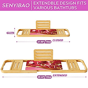 Premium Bathtub Tray Caddy - Expandable Bath Caddy Tray - Adjustable Bamboo Bath Caddy Tub Table - Unique House Warming Gifts New Home - Women Gifts Style