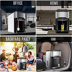 Water Cooler Dispenser Built-in Ice Maker Countertop,3-in-1 Portable Ice Machine 44lbs Daily,Top Loading 5 Gallon Water Dispenser w. Child Safety Lock & Tri-Temp Water Option-Hot,Cold & Ice Block