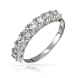 Bling Jewelry Simple Thin Round Cubic Zirconia AAA CZ Stackable Eternity Anniversary Wedding Band Ring For Women .925 Sterling Silver