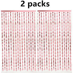 Bachelorette Party Decorations Rose Gold Fringe Curtains Bridal Shower Decorations Wedding Decor Party Rose Gold Backgrounds (2 Pack 3.2 x 6.6 ft)