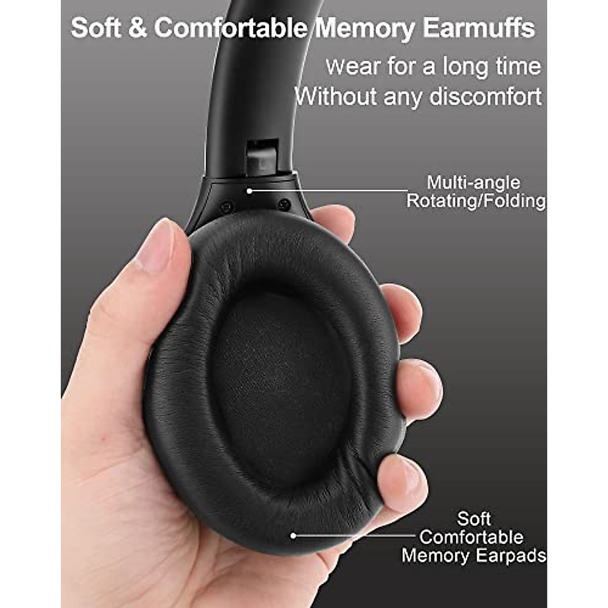 Vsonus H88 Active Noise Cancelling Headphones, Wireless Over Ear Bluetooth Headphones, 40H Playtime, HiFi Deep Bass Sound, Folding, Comfortable Earpads for Airplane, Travel, Home Office (Black)