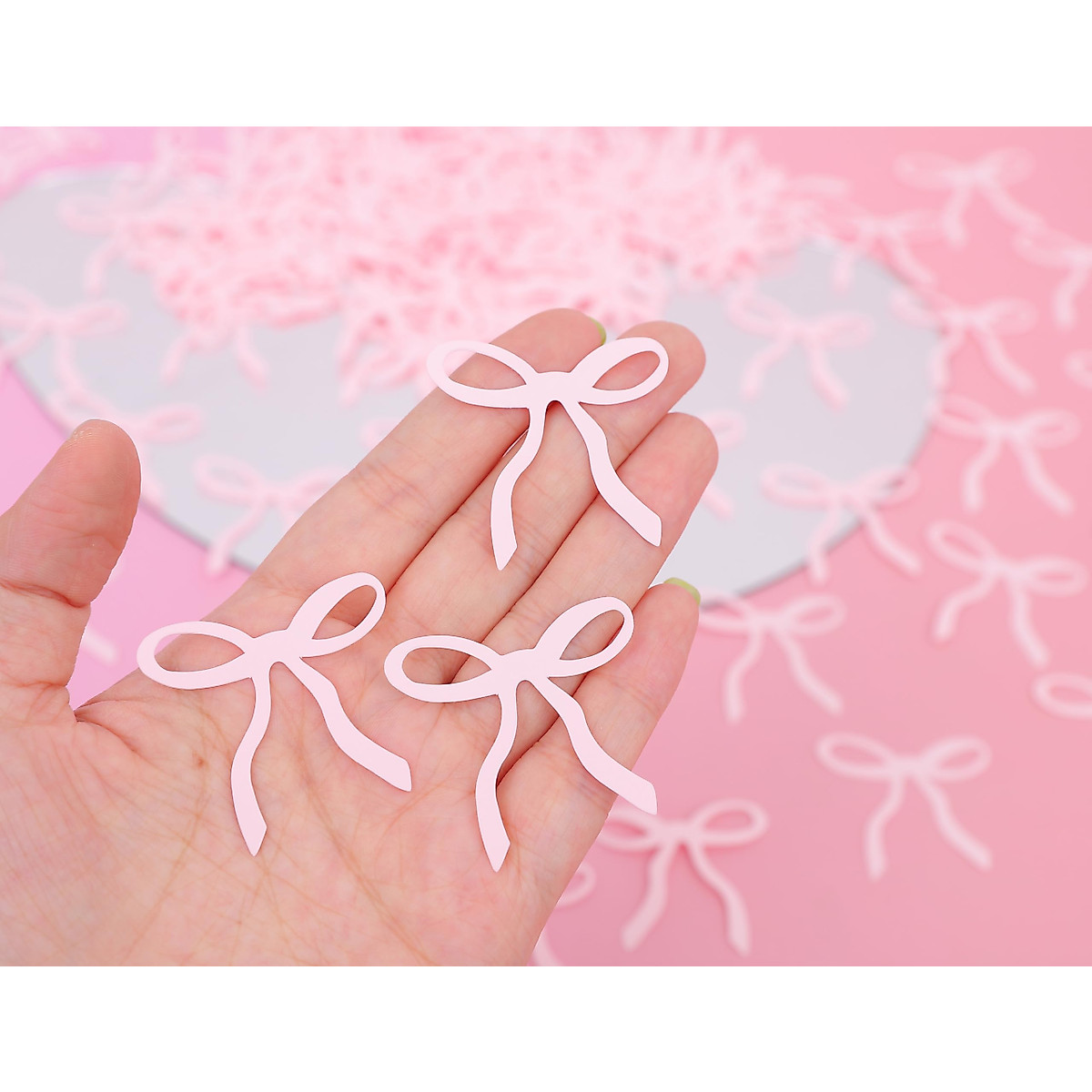 190PCS Pink Bow Confetti - Bow Bachelorette Party Decorations,Bridal Shower Wedding Table Confetti,She's Tying The Knot Bachelorette Confetti,Pink Bow Scatter Confetti Photo Props,Girly