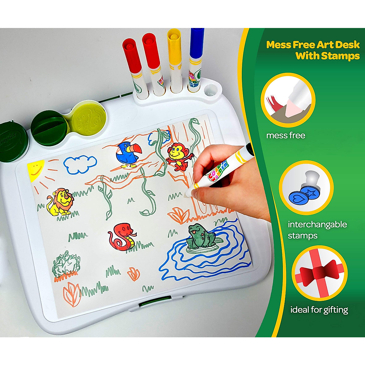 Crayola Color Wonder Mess Free Art Desk with Stamps, 20+ Pieces, Kids Toys
