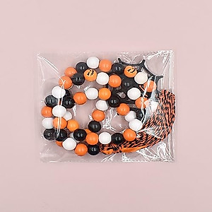 Halloween Wooden Bead Garland with Spiderweb Tassel Rustic Farmhouse Tiered Tray Decor Prayer Bead Wall Hanging Mantle Decor Party Favors for Women Aesthetic Fall Decor Haunted House Decor