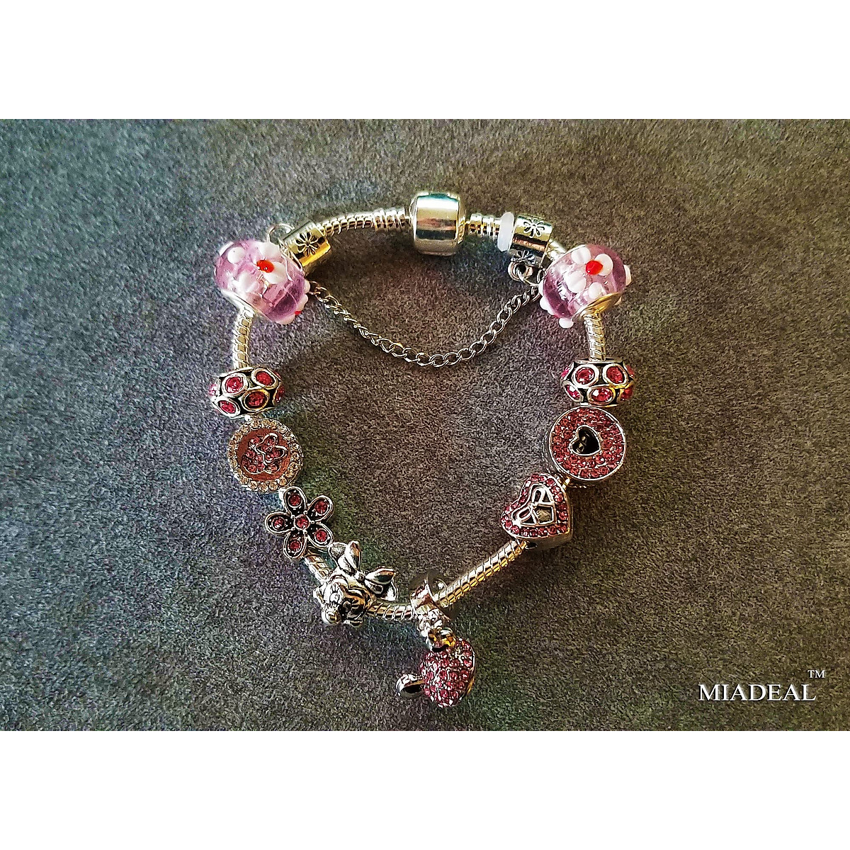 MIADEAL Cartoon Mouse Theme Pink Charms Bracelet, Fits Pandora, Womens DIY Costume Jewelry