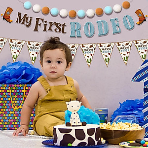Peryiter My First Rodeo Decorations Boy Cowboy 1st Birthday Party Decorations 5 Pieces My First Rodeo Banner Cowboy Baby Shower Decorations for Boy Rodeo Birthday Party Supplies