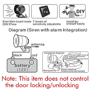 Car Security Horn Vehicle Alarm Security Protection System with 2 Remote Controls 6 Tone Alarm Loudspeaker 7-Level Sensitivity Car Alarm Siren 125DB Anti-Theft Device 12v 20w (CW-8110)