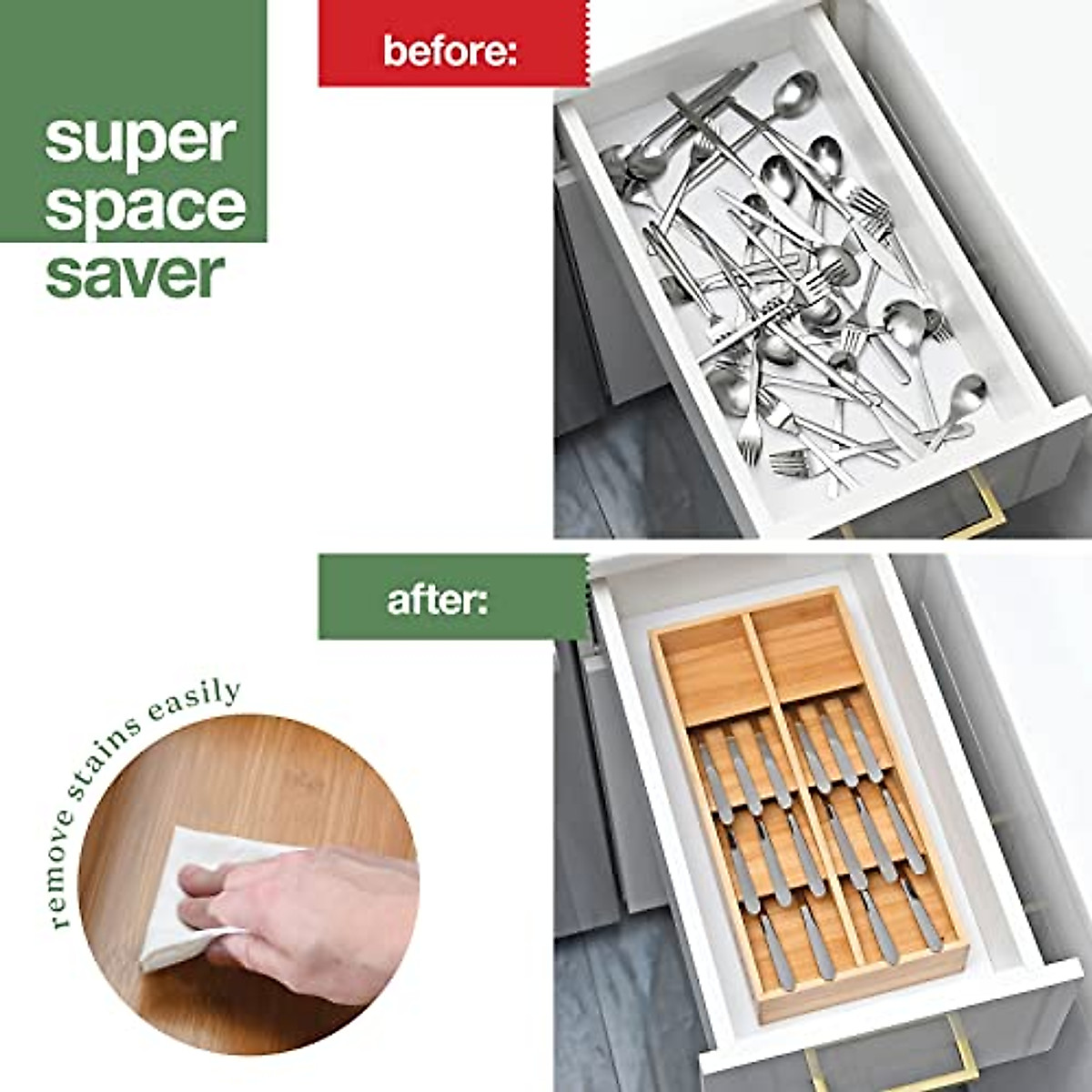 Spirack Silverware Organizer-Utensil Organizer for Kitchen Drawers, silverware tray for drawer for Flatware & Utensil Storage with Anti-Slip Pads and Deep Compartments - Cutlery Organizer
