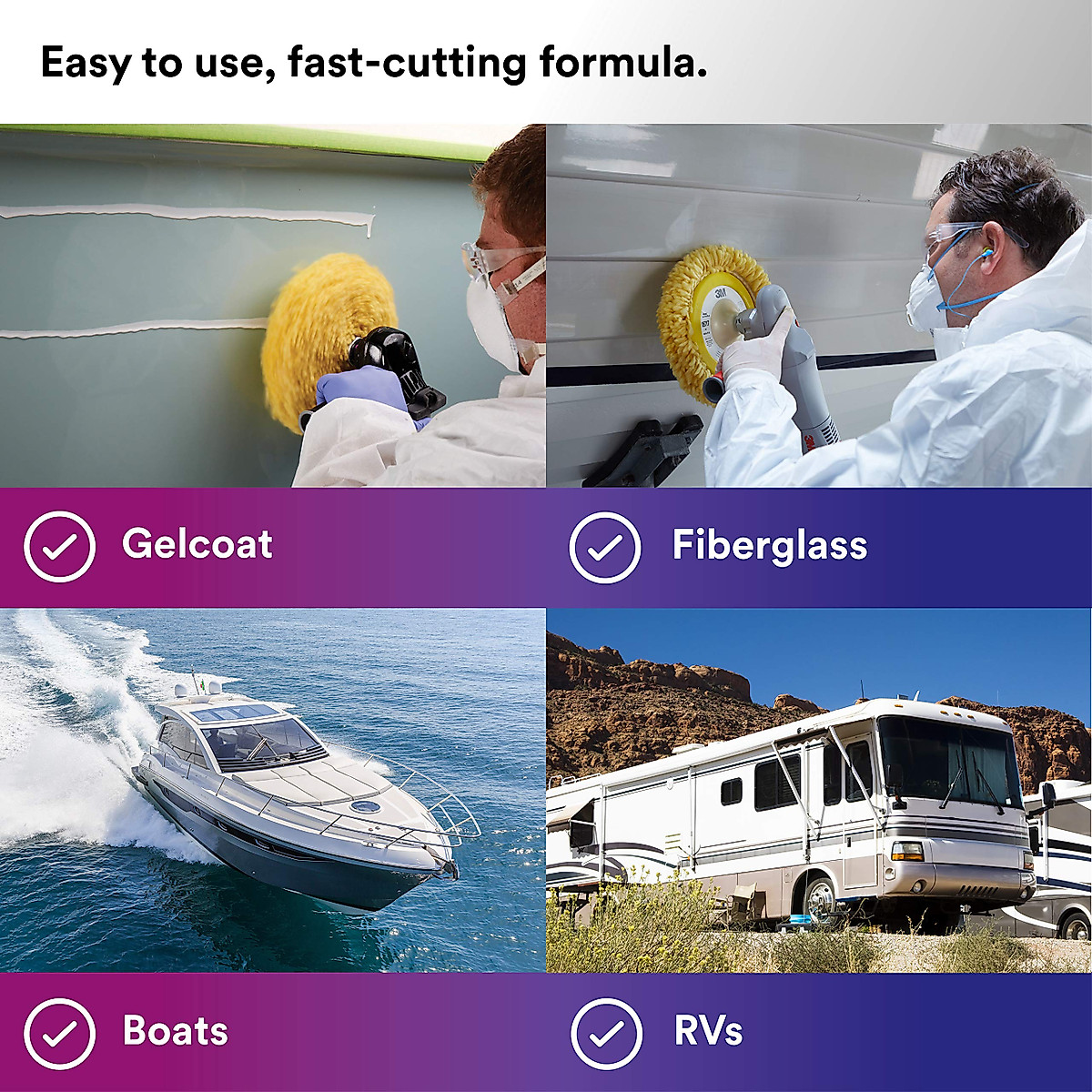 3M Perfect-It Gelcoat Light Cutting Polish + Wax, 36110, 1 Quart, One-Step Process, Removes Scratches and Swirls, Light Oxidation Remover for Boats and RVs