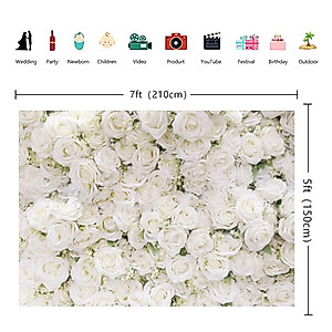 White Rose Floral Photography Backdground Rose Theme Valentines Day Party Bridal Shower Party Decoration Backdrop (7x5FT)