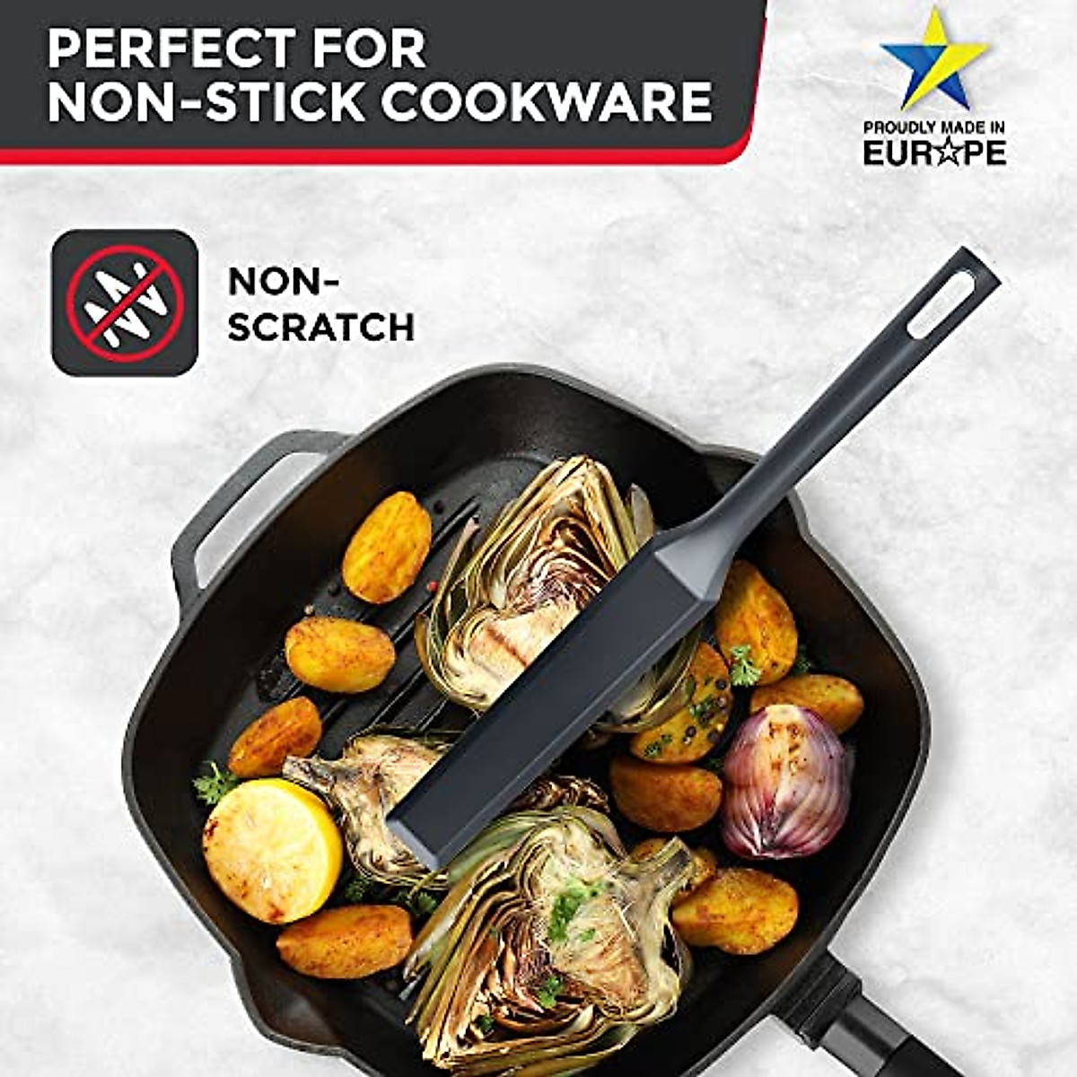 Mueller EuroPhoria Series Spatula, Heat Resistant Nylon Kitchen Turner, Cooking Utensils for Flipping Pancakes, Eggs, Burgers, Crepes and More, Perfect for Nonstick Cookware, Grey