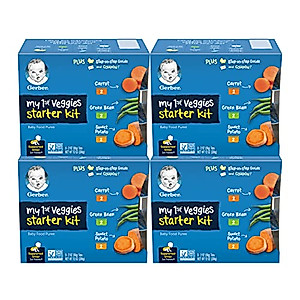 Gerber 1st Foods My First Veggies Starter Kit, 2 Carrot, 2 Green Bean, 2 Sweet Potato, Non-GMO Baby Food Puree Tubs, 6 CT Baby Food Tubs Per Pack (Pack of 4)