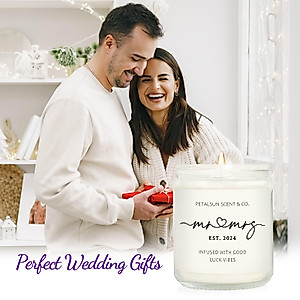 PETALSUN Mr & Mrs Est Candle - Wedding Gifts for Couples, Mr and Mrs Gifts, Bridal Shower Gifts, Wedding Shower Gifts for Bride and Groom, Handmade Lavender Wedding Candle