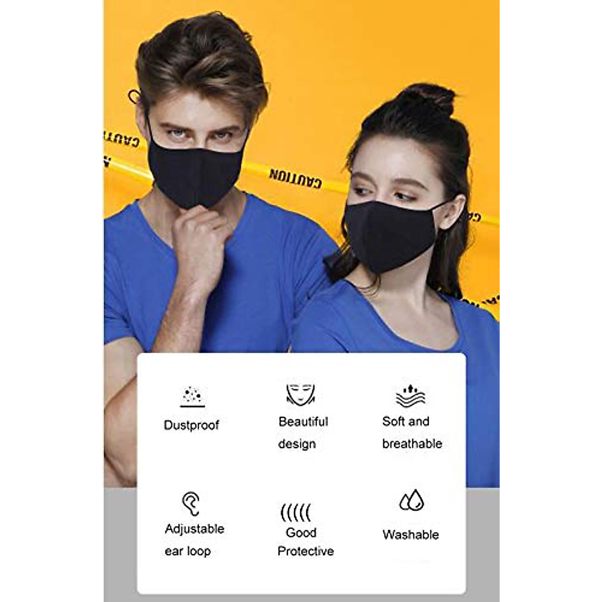 5 Pack Ice Cotton (synthon) Fashion Protective Mask, Unisex Dust Ice Cotton Shield, Reusable Single Layer Ice Cotton Fabric Comfortable Mask, Washable and Breathable(Black)