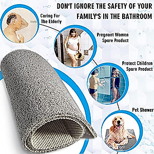 Shower Mats Non Slip Without Suction Cups, 23.6×34.6 Inch, Bath Mat for Textured Tub Surface, Loofah Mats for Shower and Bathroom, Quick Drying, Grey