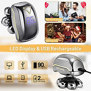 Men's Electric Head Shaver Razor - Rechargeable Cordless Head Shaving Razors for Bald Man 6 in 1 Waterproof Wet Dry Hair Cutting Shavers Beard Trimmer Grooming Kit 7 Rotary Heads