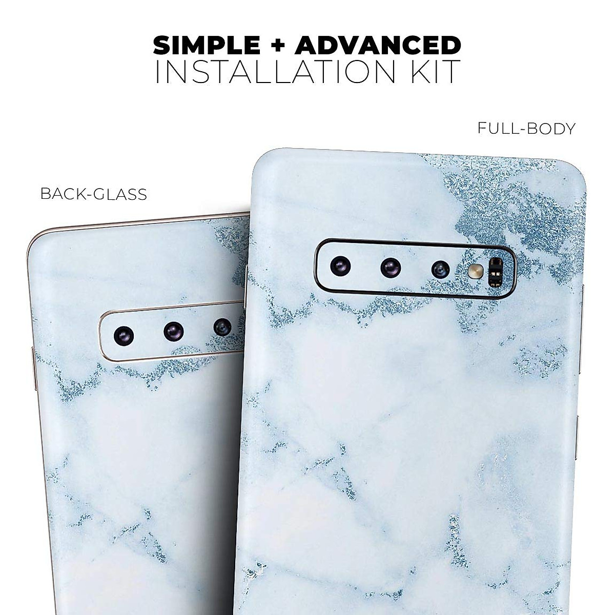 DesignSkinz Marble & Digital Blue Frosted Foil V7 Protective Vinyl Decal Wrap Skin Cover Compatible with The Samsung Galaxy S20 (Screen Trim & Back Glass Skin)