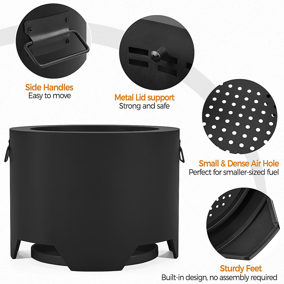 Yaheetech Fire Pit 23.5in Smokeless Fire Pit Tabletop with Stand Outdoor Wood Burning Firepit Set for Outside Camping with Silicone Mat & Fire Poker & Rain Cover & Lid & Log Grate