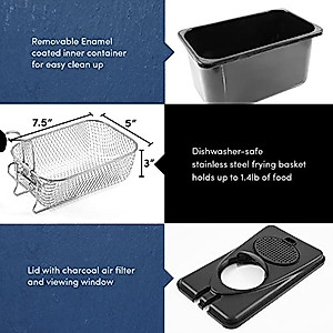 Elite Gourmet EDF2100 Electric Immersion Deep Fryer Removable Basket Adjustable Temperature, Lid with Viewing Window and Odor Free Filter, 2 Quart / 8.2 cup