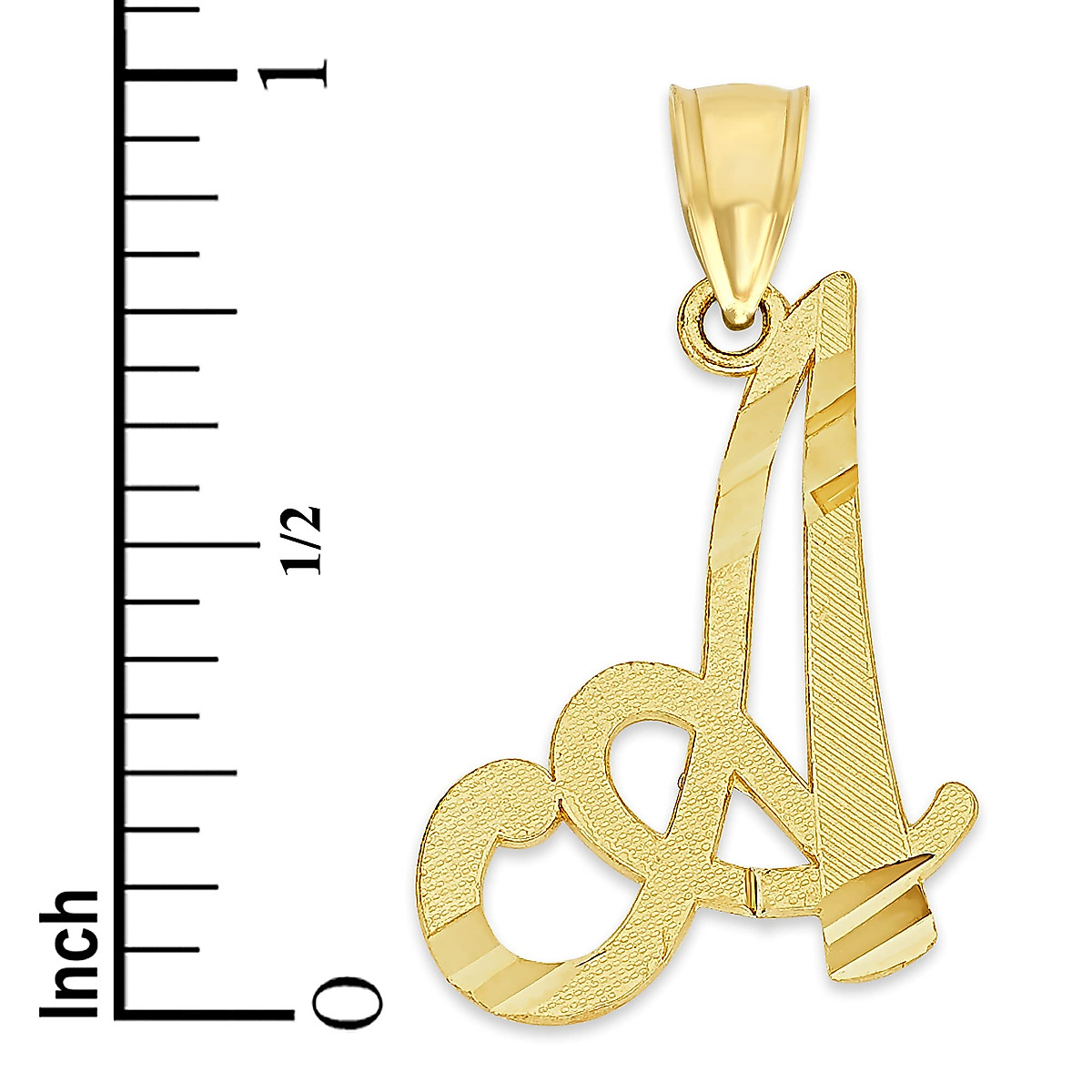 Ice on Fire Jewelry 10k Solid Real Gold Cursive Initial Pendant, English Alphabet A-Z Letter Charm with Diamond Cut (A)