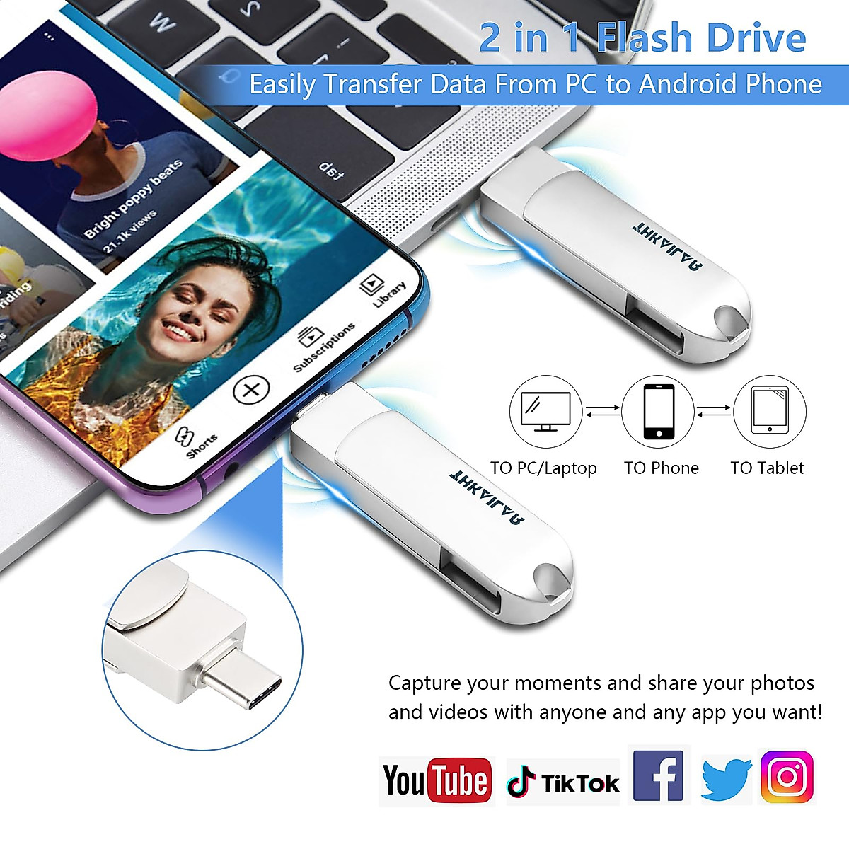 Thkailar 64GB USB C Flash Drive and USB 3.0,2 in 1 USB A to USB C Thumb Drive,Jump Drive/Memory Stick Dual Ports with Key Chain for Computer,Android Phone,MacBook Pro,Tablet,Laptop