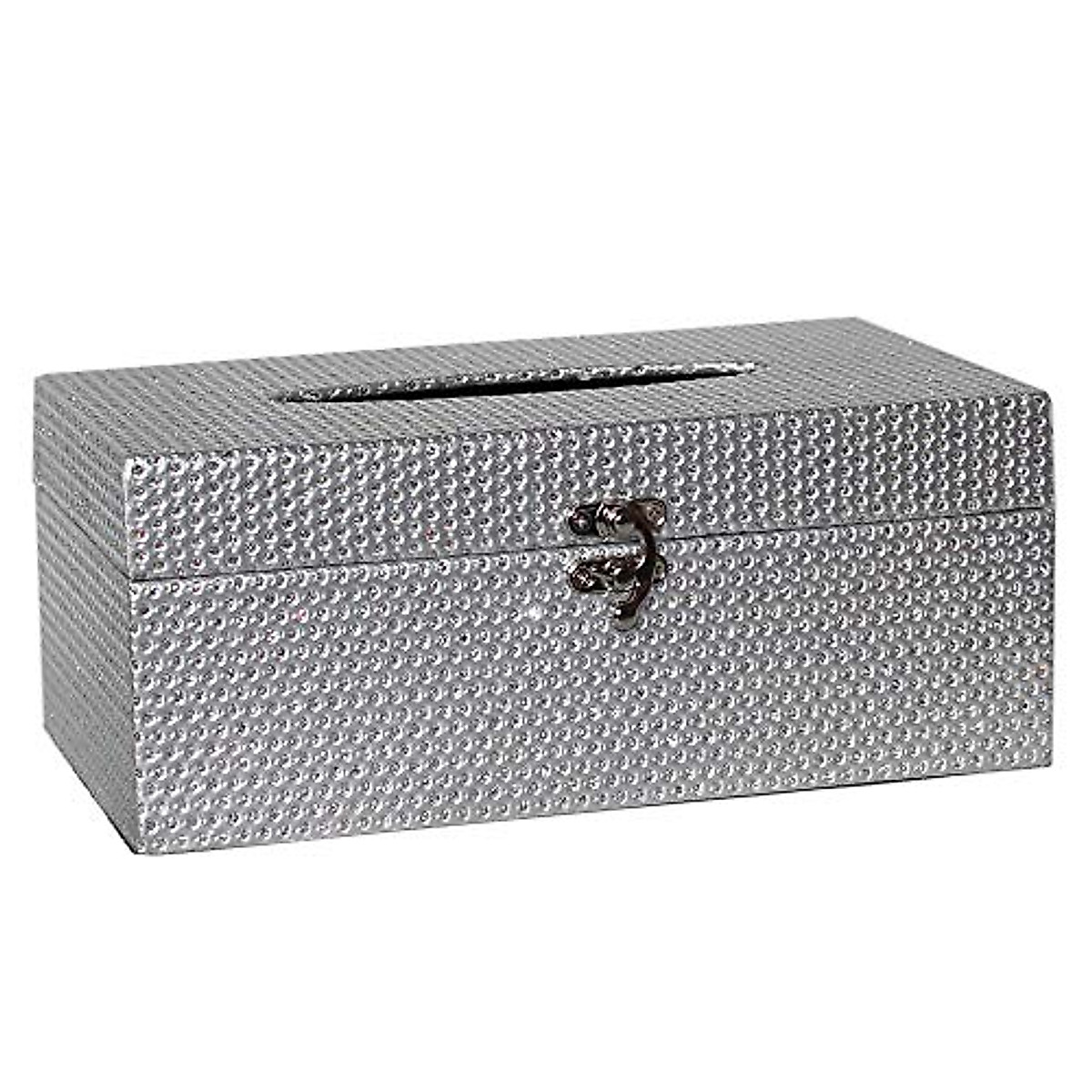 MODE HOME Rectangular Wooden Tissue Box Cover Silver Glitter Leather Tissue Box Holder with Metal Clasp for Living Room, Bathroom, Bedroom, Dryer Sheet Holder for Laundry Room Decor