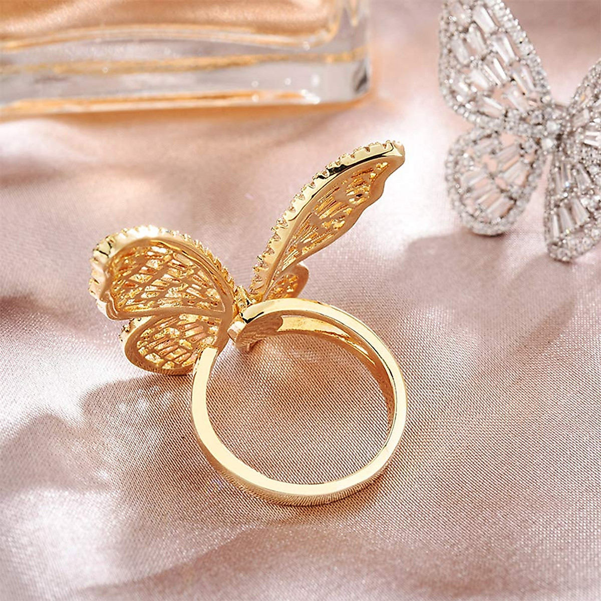 Cubic Zirconia Butterfly Ring Sparkling Crystal Bow-Knot Knuckle Ring Wedding Jewelry for Women