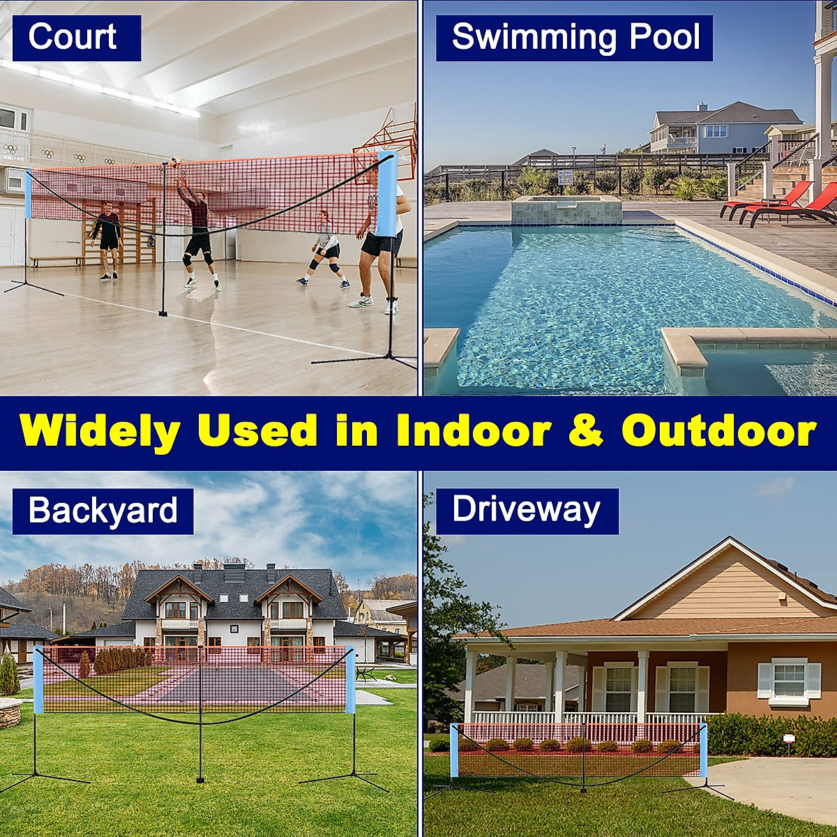 PATIKIL 20Ft Portable Badminton Net, Pickleball Net Set Height Adjustable Tennis Net with Carry Bag for Volleyball Soccer Outdoor Backyard Beach, Black