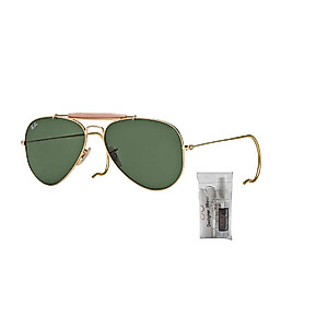 Ray-Ban rb3030 outdoorsman l0216 58m arista/green crystal Round Sunglasses for men for women + Bundle with designer iwear eyewear kit