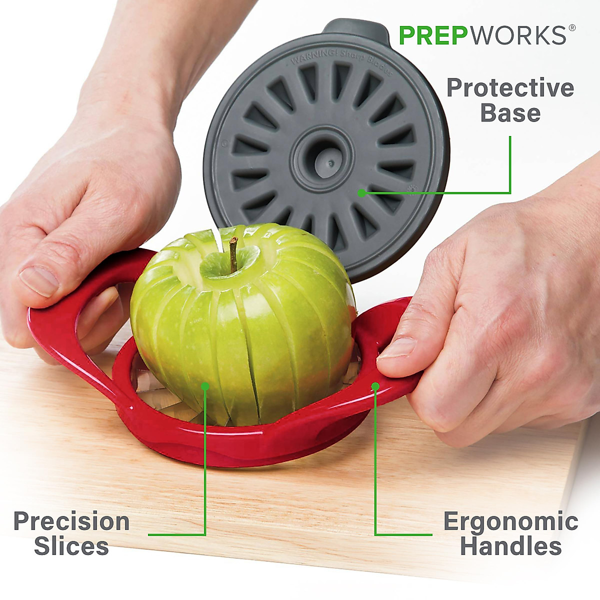 PrepWorks by Progressive Dishwasher Safe 16-Slice Thin Apple Slicer and Corer with Attached Safety Cover