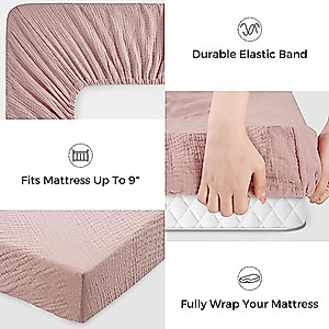Synpos Muslin Crib Sheets for Boys Girl, Cotton 100% Crib Mattress Sheets,Fitted Baby Toddler Bed Crib Sheets 28" x 52", Neutral Sheets with Boho Style, Soft and Breathable Comfort (Pink)