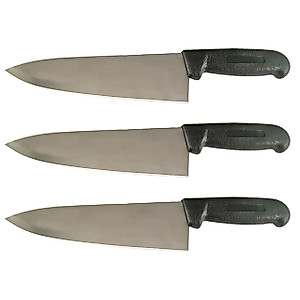 Cozzini Cutlery Imports 8" Chef Knife Assorted Colors and Packs - Razor Sharp Commercial Kitchen Cutlery - Cook's Knives (3 Pack - Black)