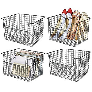 mDesign Metal Wire Closet Storage Basket Organizer with Front Dip Opening for Organizing Bedroom, Bathroom, Mudroom, Entryway, Hallway, or Linen Closets - Concerto Collection - 4 Pack - Graphite Gray
