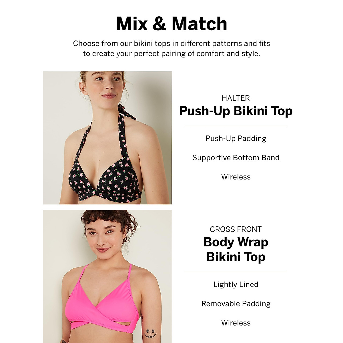 Victoria's Secret Pink V Crossover High Waisted Bikini Bottom, Swimsuit for Women, Moderate Coverage Bathing Suit Bottoms for Women, Pure Black Floral (S)