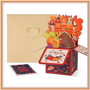 D4DREAM Thanksgiving Turkey Pop Up Card for Kids 3D Happy Thanksgiving Greeting Cards with Envelope Fall Pumpkin Greeting Cards for Autumn Party Family Friends Mother Grandma Thank You Celebration