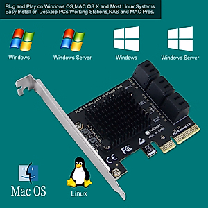 FebSmart PCIE to 6-Ports 6Gbps Max Speed SATA III Expansion Card for Desktop PCs, Plug and Play on Windows OS MAC OS Linux System, ASMedia ASM1166 None-Raid PCIE SATA III Host Controller (FS-S6-Pro)