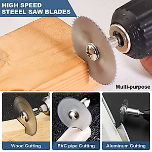 Drill Saw Blades for Dremel Rotary Tool 6Pcs HSS Saw Disc Wheel Cutting Blades with 2Pcs 1/8" Round Shank,1Pcs 1/4" Round Shank for Wood Plastic Aluminum Cutting(One Screwdriver)