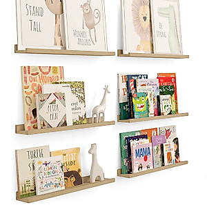 Wallniture Denver 24" Book Shelves for Kids Room Decor and Nursery, Wood Floating Shelves for Wall, Natural Pine, Set of 6