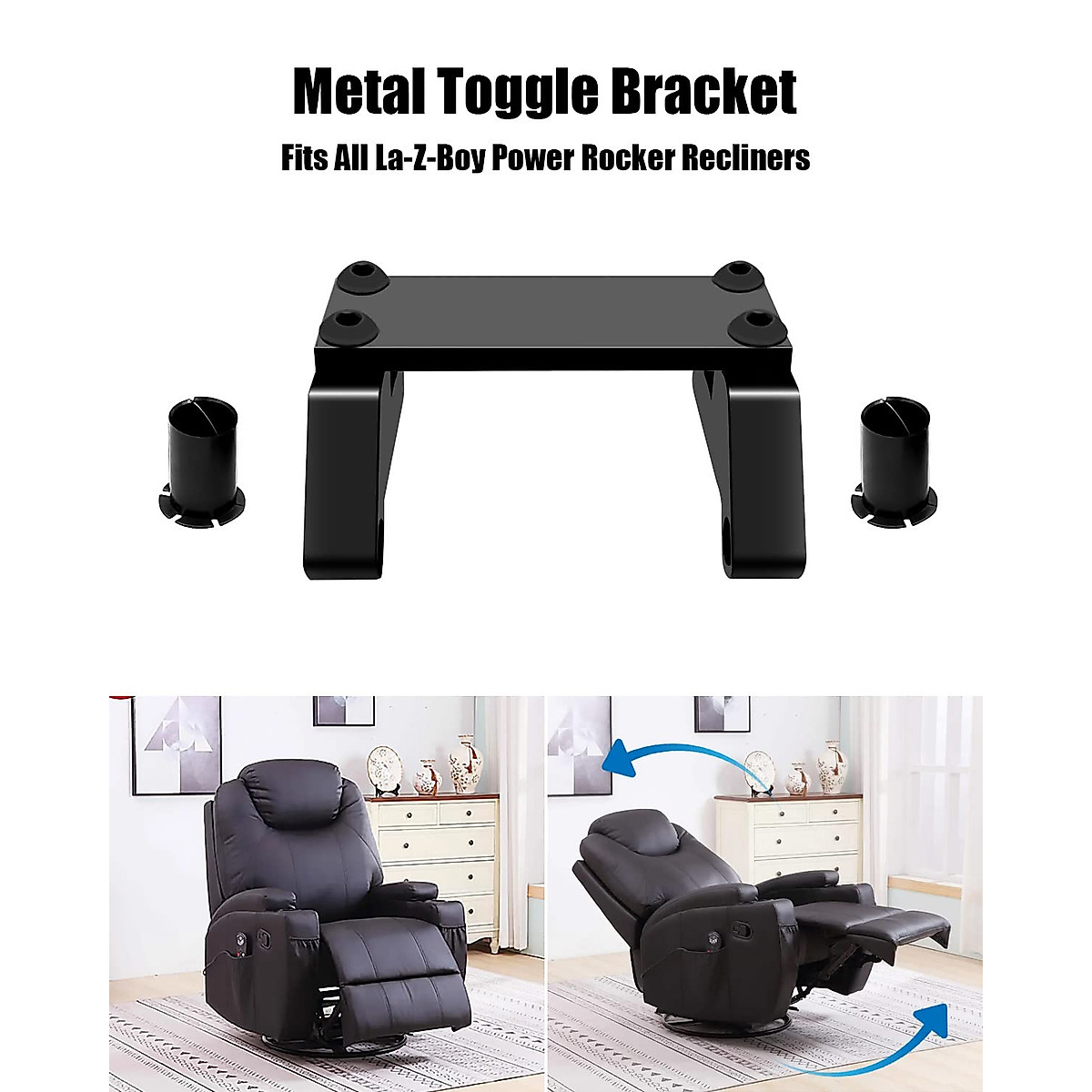 Metal Drive Toggle Bracket Fits for La-Z-Boy Lazyboy Power Recliners Aluminum Repair Parts Black with 2 Plastic Split Bushings