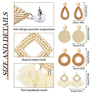 Straw Purses Bags Woven Summer Clutch Purses Crossbody Shoulder Handbag Bag with 4 Pairs Rattan Boho Earrings for Women Girl (White)