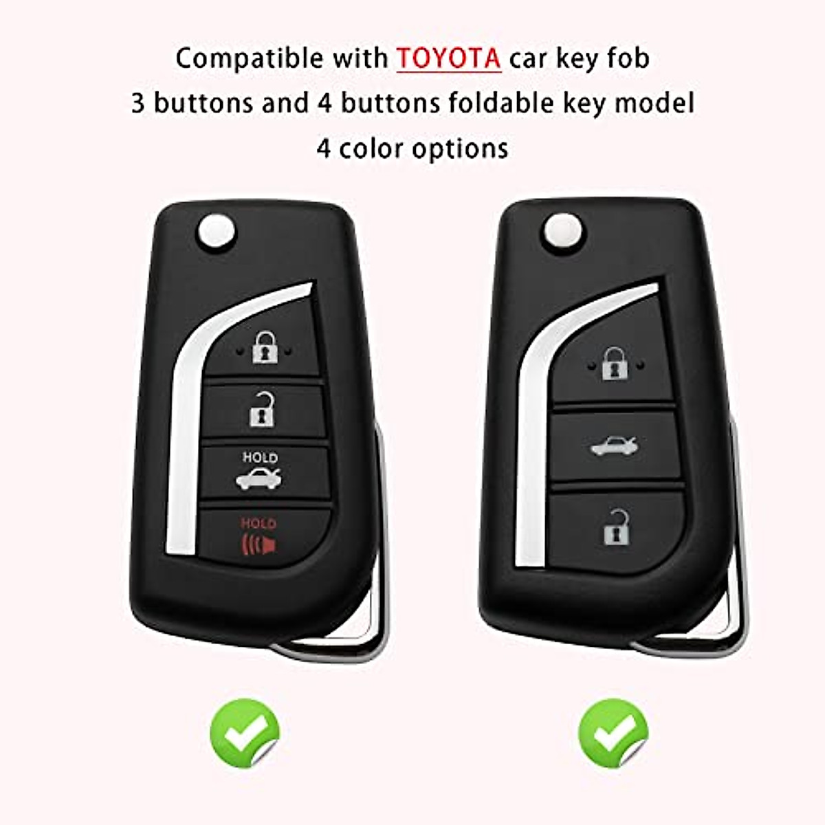 ZSPDACC Compatible with Toyota Flip Key Fob Cover Pink car Key Chain Case Holder Protector Fortuner Corolla CHR Camry rav4 Accessories