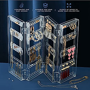 Sagler Jewelry Organizer - 6-Tier Earring Holder Rack For 140 Pairs - Compact Stand For Jewelry - Clear Acrylic Necklace Holder - Foldable & Freestanding Table Top Jewelry Holder - 11.57x4.8x3.46