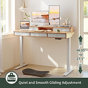 FEZIBO Height Adjustable Electric Standing Desk with 5 Drawers, 48 x 24 Inch Table with Storage Shelf, Sit Stand Desk White Frame/Light Rustic Top, 48 inch