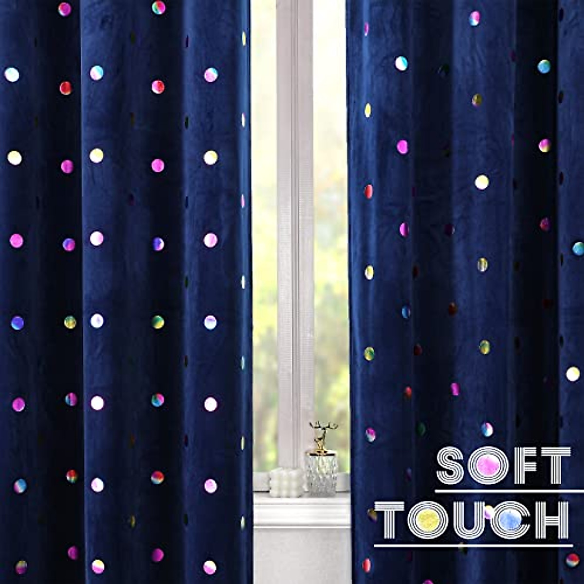 Navy Velvet Blackout Curtains Drapes Metallic Polka Dots Grommet Blackout Curtains for Winter 63" inches Long Room Darkening Thermal Insulated Treatments Sets for Kids Nursery Bedroom,52"Wide 2pcs